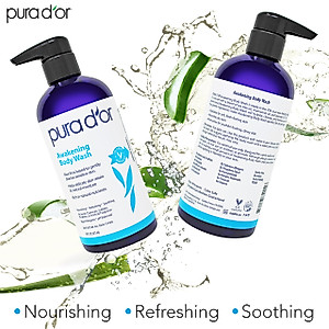 PURA D'OR Awakening Body Wash (16oz) with Aloe Vera, Chamomile, Lavender, Tea Tree and Natural Nutrients - pH Balanced for Moisturized Soft, Fresh-Feeling Skin, All Skin Types, Men & Women