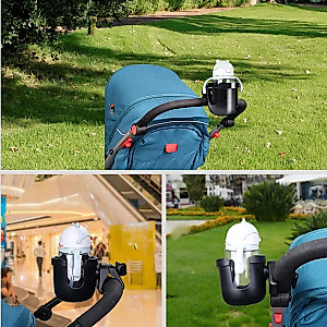 NUOSHIKE Stroller Cup Holder, Baby Water Bottle Holder, Bicycle Bottle Holder, Wide Calibre, Universal Cup Holder for Rollator, Boat, Walker, Wheelchair, with 2 pcs Stroller Hook SCH4037 Black