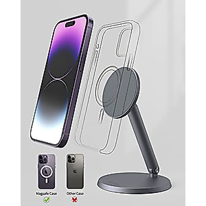 LULULOOK Magnetic Phone Stand for iPhone 12/13/14, Aluminum Design, Rotation Adjustable Desk Phone Holder Dock for iPhone 13 12/13 12 Mini/13/14 12 Pro/13/14 12 Pro Max, Mag-Safe Case Gray
