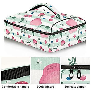Kcldeci Insulated Thermal Food Carrier Insulated Casserole Carrier for Hot or Cold Food,Fruit Berry and Blossom Insulated Tote Bag for Potluck Cookouts Parties Picnic,Lasagna Lugger