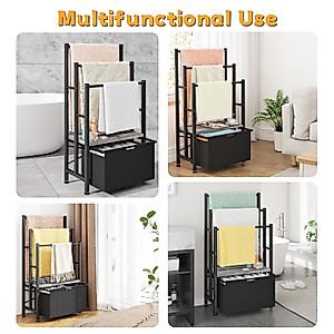 Rufokisa Freestanding Towel Rack with Drawer, 3 Tiers Standing Towel Racks for Bathroom, 23.6" L x 11.8" W x 43.3" H, Blanket Holder with Shelf, Upgrade Steady Design, Grey