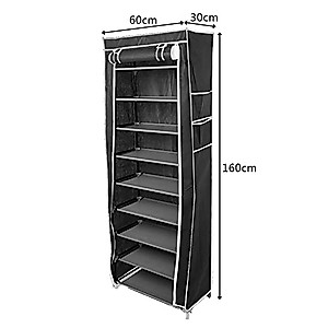 BELANITAS 10 Tier Shoe Rack for Entryway, Closet, Shoe Rack with Covers, Shoe Organizer Shoe Shelf Hold 27-35 Pairs of Shoes for High Heels, Sneakers, Boots and Storage Box, Black