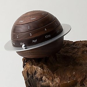 2024 Wood Desk Calendar, Rustic Perpetual Office Accessory & Creative Earth Desktop Decoration, Ideal Calendar Christmas Gift,Unique Mens Desk Accessories (A)
