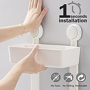 LEVERLOC Suction Shower Caddy With Paper Towel Holder, Bathroom Shower Basket Wall Mounted Shower Organizer for Shampoo, Facial Cleanser, Hand Sanitizer, Shower Rack for Kitchen & Bathroom, Drill-Free