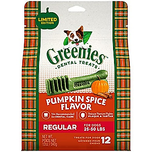 GREENIES Regular Natural Dog Dental Care Chews Oral Health Dog Treats, Pumpkin Spice Flavor, 12 oz. (12 Treats)