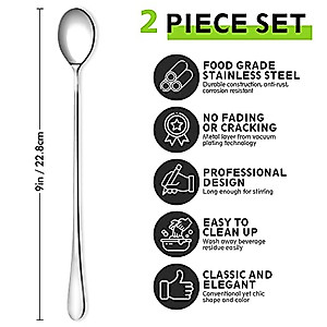 Rainspire 9-Inch Long Coffee Spoons for Coffee Bar, Coffee Stirrers Ice Cream Spoon Tea Spoons Stainless Steel Long Spoon for Cocktail Stirring Iced Tea, Coffee Bar Accessories, 2 Pack
