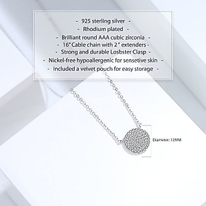 Lavishe Rhodium Plated 925 Sterling Silver Cubic Zirconia Disc Necklace With Circle Pendant 12mm Diameter, 18 Inch