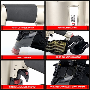 Siding Nail Gun CN565B, 15 Gauge 1-1/4-Inch to 2-1/2-Inch Pneumatic Coil Siding Nailer for Siding Sheathing Fencing Roof Decking