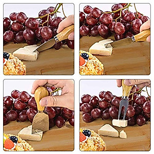 NIUXX Organic Bamboo Cheese Board with 4 Cheese Knives Set for Kitchen, 2 Compartments and 1 Sauce Container Charcuterie Platter, Rectangle Serving Tray with Hidden Cutlery Drawer for Party