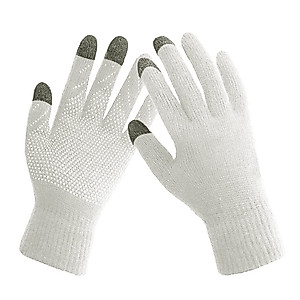 HINDAWI Winter Hat Gloves for Women Knit Snow Ski Outdoor Newsboy Caps Touch Screen Mittens White