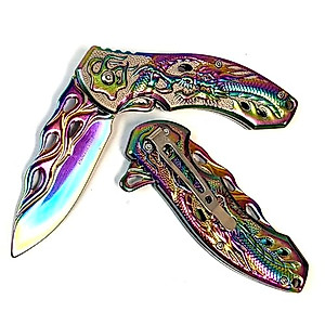 GOLDENSUN 8" rainbow all stainless steel folding pocket knife GLX07RB