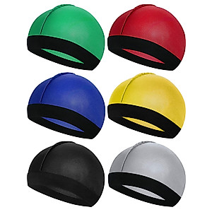 6 Pieces Kids Satin Wave Caps Unisex Baby Beanie 360 Wide Strap Skull Caps(Green, Red, Blue, Yellow, Black, Gray)
