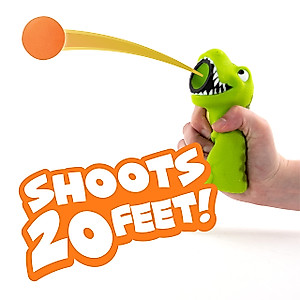 Hog Wild T-Rex Dinosaur Popper Toy and Sticky Target Set - Pop Foam Balls Up to 20 Feet - 4 Balls Included - Age 4+