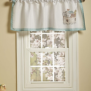 EVERYDAY KIDS Precious Moments Noah’s Ark Window Valance for Toddler and Baby Boys Animal Image of Giraffes, Tigers and Elephants on The Ark with Blue Border - 60x15” Window Décor for Children