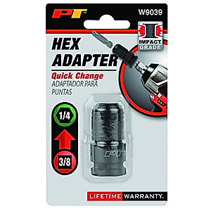 Performance Tool W9039 Heavy-Duty Chrome Molybdenum Steel 3/8-Inch Square Drive to 1/4-Inch Hex Bit Adapter with Quick Change Collar for Impact Tools