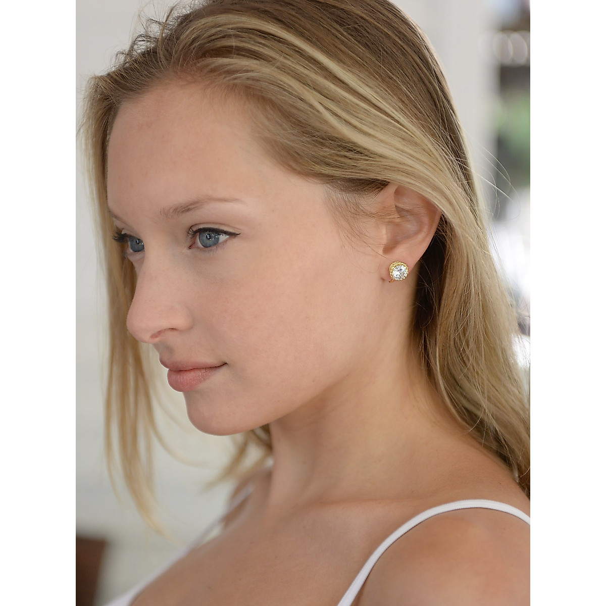 Mariell Gold Clip-On Cubic Zirconia Crystal Stud Earring, 2 Cwt., for Wedding, Brides, Birthday Gift