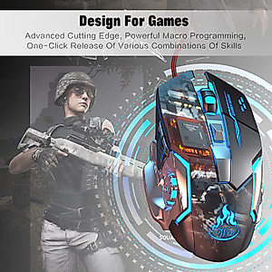 Jeercor Wired Gaming Mouse for Gaming and Daily DPI Four Gears Adjusted to 3200 Ergonomic Mouse with Comfortable Handle Suitable for PC Laptop and Windows Multifunctional (Black)