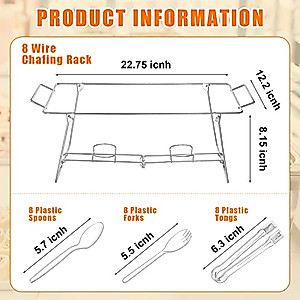 32 Pieces Buffet Wire Rack Folding Chafing Stand Collapsible Buffet Rack with Plastic Tongs, Forks and Spoons for Catering Pan Food Dish Serving Tray Home Party Supply (Silver)