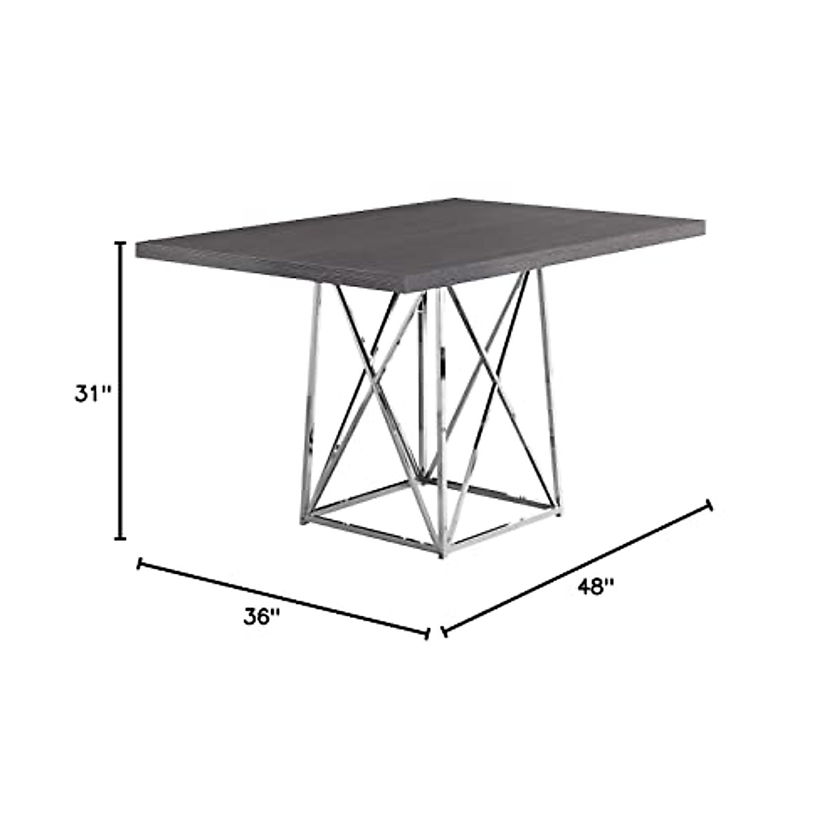 Monarch Specialties I Dining Table Metal Base, 36" x 48", Grey/Chrome