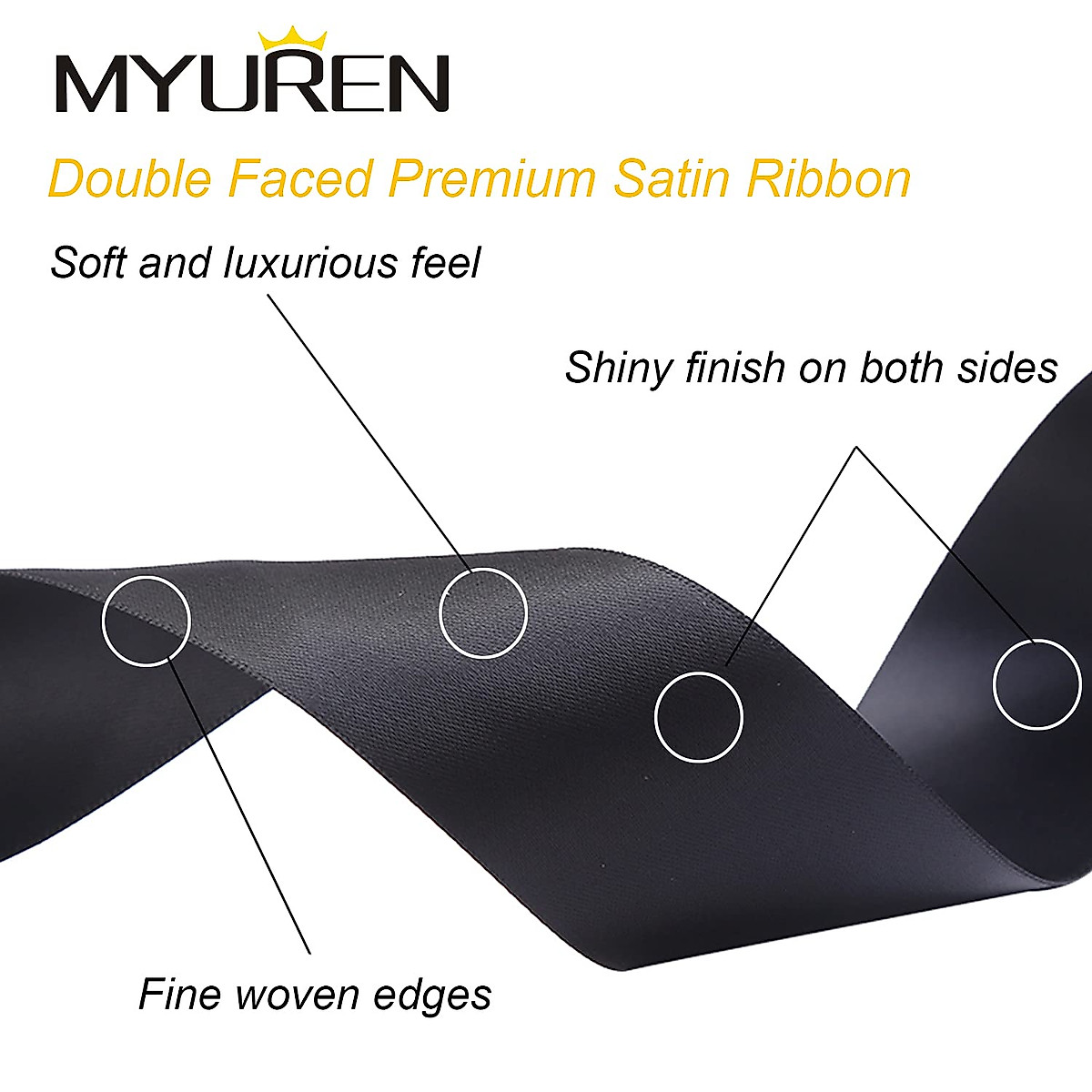 1-1/2" Wide Double Faced Black Polyester Satin Ribbon for Crafts, Wedding, Gift Wrapping, Bow Making,Party Decoration, Christmas Tree Deco (25 Yards)