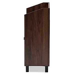 Baxton Studio Rossin Modern and Contemporary Walnut Brown Finished 2-Door Wood Entryway Shoe Storage Cabinet with Open Shelf