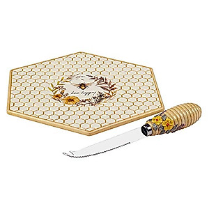 Certified International Bee Sweet Cheese Plate with Knife & 3-D Dip Bowl with Spreader, Multicolor