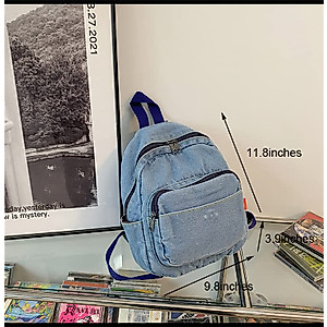 ZEHO Denim Backpack Jeans Backpacks Student Backpack High School Bookbags Retro Daypack, Light Jean Blue, One Size