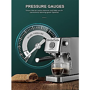 Espresso Machine , 20Bar Compact and Cappuccino Maker with Milk Frother Wand , Professional Coffee Machine for Latte , Stainless Steel