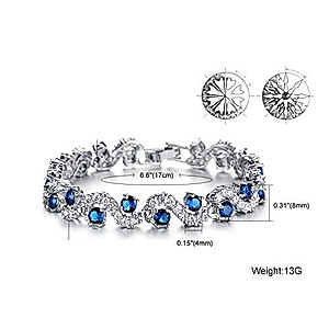 Crystalline Azuria Round Blue Simulated Sapphire Zirconia Crystals Set Pendant Necklace 18 inches Earrings Bracelet 18K White Gold Plated for Women