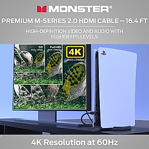 Monster M-Series Certified Premium HDMI Cable 2.0, Features 4K Ultra HD at 60Hz Refresh Rate, Duraflex Jacket, and Triple Layer Shielding, 22.5 Gbps - 16.4 ft