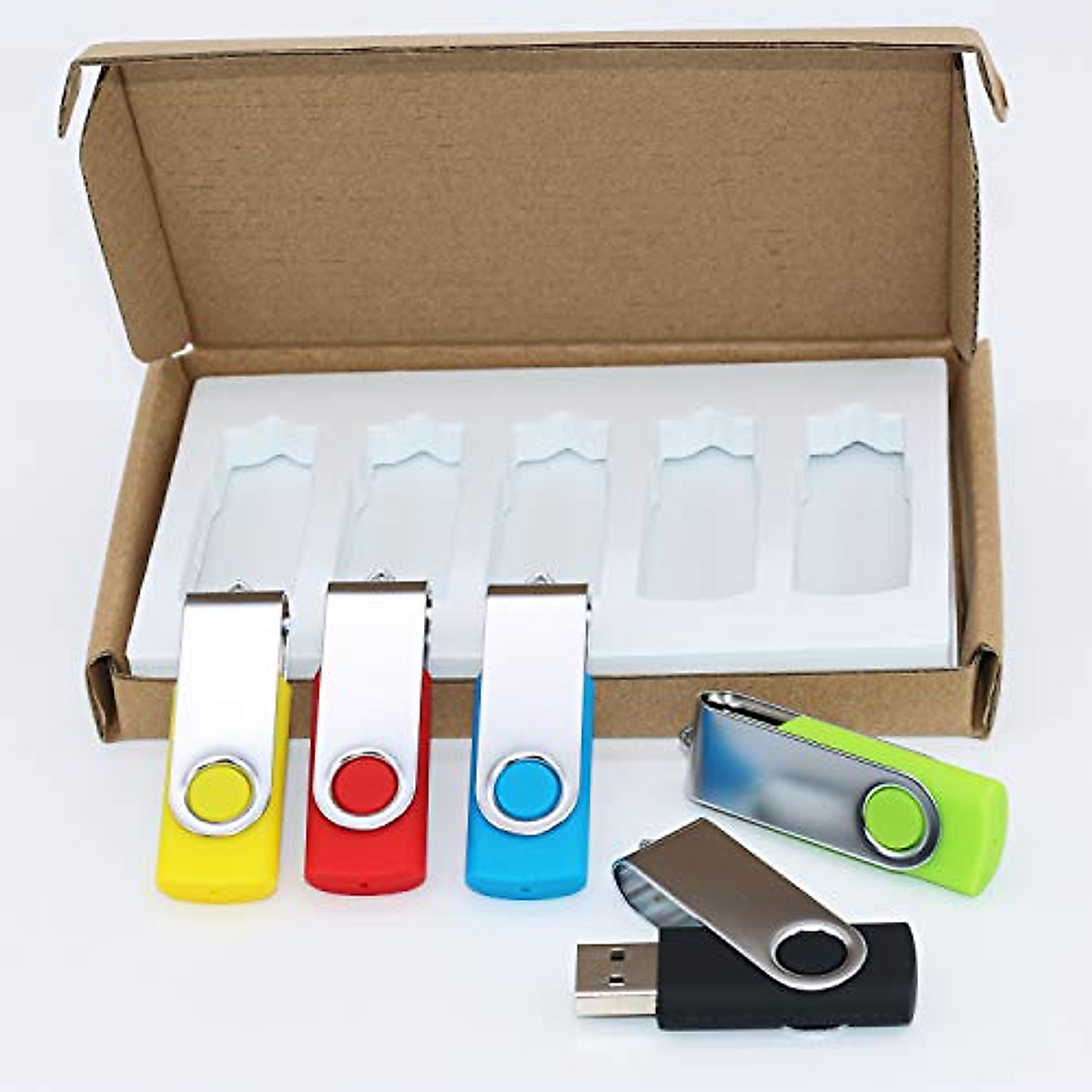 MECHEER Flash Drive 64GB USB Flash Drives 5 Pack USB 2.0 Thumb Drive Jump Drive Pen Drive Bulk Memory Sticks Zip Drives Swivel Design Yellow/Red/Blue/Green/Black (5 Pcs Mixed Color)