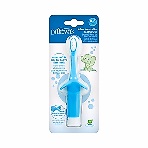 Dr. Brown's Infant-to-Toddler Training Toothbrush, Soft for Baby's First Teeth, Blue Elephant, BPA Free, 0-3 Years