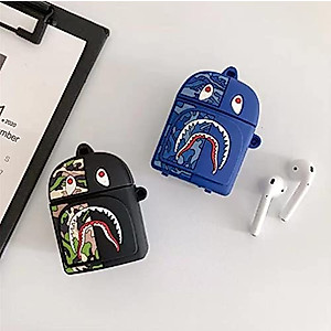 for Airpods 1 & 2 Fashion Shark Backpack Cover, Durable Shockproof Headphone Cover with Keychain Cute and Funny Cover, Cartoon Fashion Cover, 2 Pack