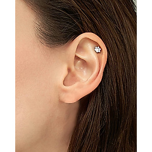 COCHARM 16G G23 Titanium Cartilage Earrings for Women Flat Back Dog Paw Print Upper Ear Cartilage Earrings Stud Internally Threaded Conch Earrings 16 Gauge Forward Helix Earrings