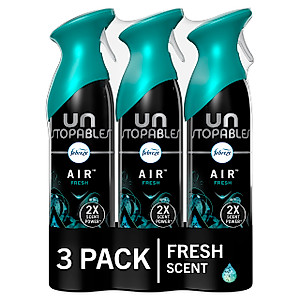 Febreze Unstopables Air Freshener Spray for bathroom, Room Spray Air Freshener, Air Refresher, Bathroom Air Freshener, Fresh Scent, Odor Fighter for Strong Odor, 8.8 Oz (Pack of 3)