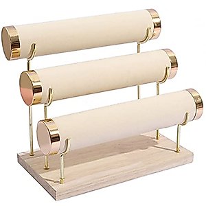 Aqerimit Detachable Bracelet Holder, Three Tier Racks Jewelry Display Stand, Stylish Velvet Wrist Watch Organizer, Beige