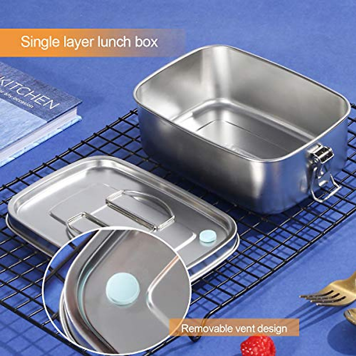 TargetEvo Stainless Steel Bento Lunch Box 1100ml, Leakproof Metal Food Container for Kids and Adults, With Removable Dividers, Dishwasher Safe