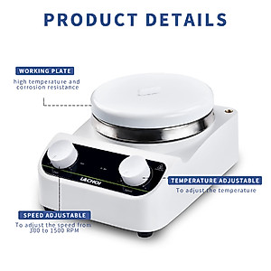 LACHOI Magnetic Stirrer Hot Plate Mixer 280℃ Hot Plate Magnetic Stir Plate 300-1500RPM 5000ml Stirring Capacity Magnetic Hotplate Stirrer with Stirring Bar Lab Stirrer(Heating)