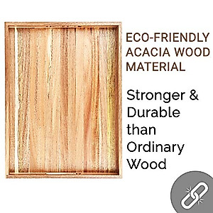 Acacia Wood Serving Tray with Handles (17 Inches) – Decorative Serving Trays Platter for Breakfast in Bed, Lunch, Dinner, Appetizers, Patio, Ottoman, Coffee Table, BBQ, Party –Great for Lap &Couch
