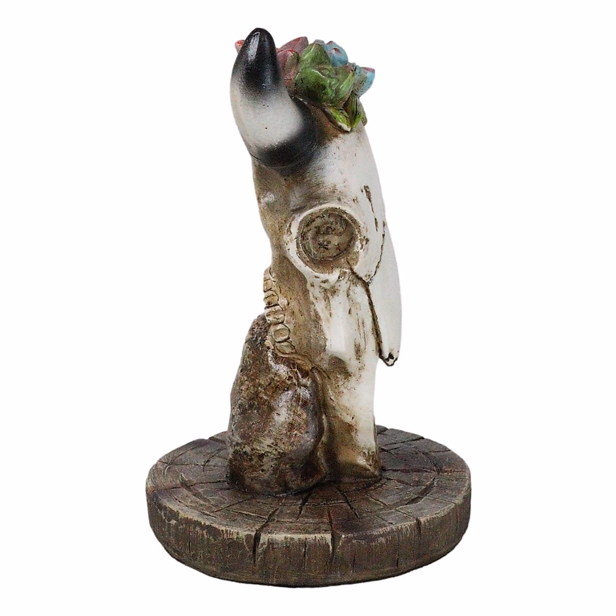 Ebros Gift Southwest Aged Bone Bull Cow Steer Head Skull with Floral Succulents Sculpture On Round Wooden Slice Base As Bisons Steers Cows Fossil Faux Taxidermy Rustic Western Decor Sculpture