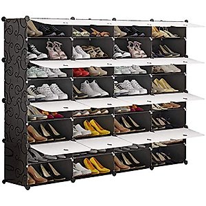KOUSI Portable Shoe Rack Organizer 72 Pair Tower Shelf Storage Cabinet Stand Expandable for Heels, Boots, Slippers， 8-Tiers Black