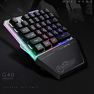 HiGOGO G40 Wired 35 Keys One-Handed Gaming Keypad Rainbow LED Backlight with Large Wrist Pad Membrane Keyboard (Sliver)