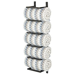 mDesign Modern Decorative Metal 5-Level Wall Mount Towel Rack Holder and Organizer for Storage of Bathroom Towels - Matte Black