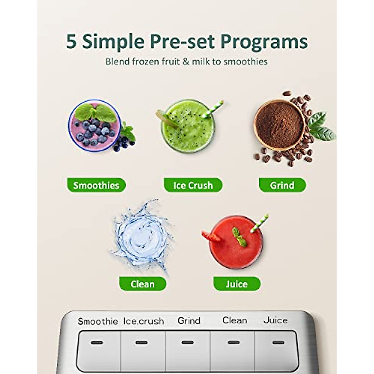 Wamife Professional Countertop Blender - Commercial Blender with Stepless Speed, Blenders for Kitchen with 5 Presets & 70 oz Tritan Container, High-Speed Smoothie Maker for Shakes and Smoothies