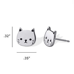 Boma Jewelry Sterling Silver Cute Cat with Black Resin Stud Earrings