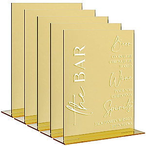 JINMURY 8x10 Inch Gold Acrylic Sign with Stand | 5 Pack Blank Acrylic Table Signs and Base for DIY Wedding Table Numbers, Wedding Signage, Events& Parties