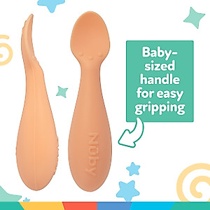 Nuby Silicone Mini Spoons - (2-Pack) Baby-Led Weaning Spoons for Babies - 4+ Months - Orange
