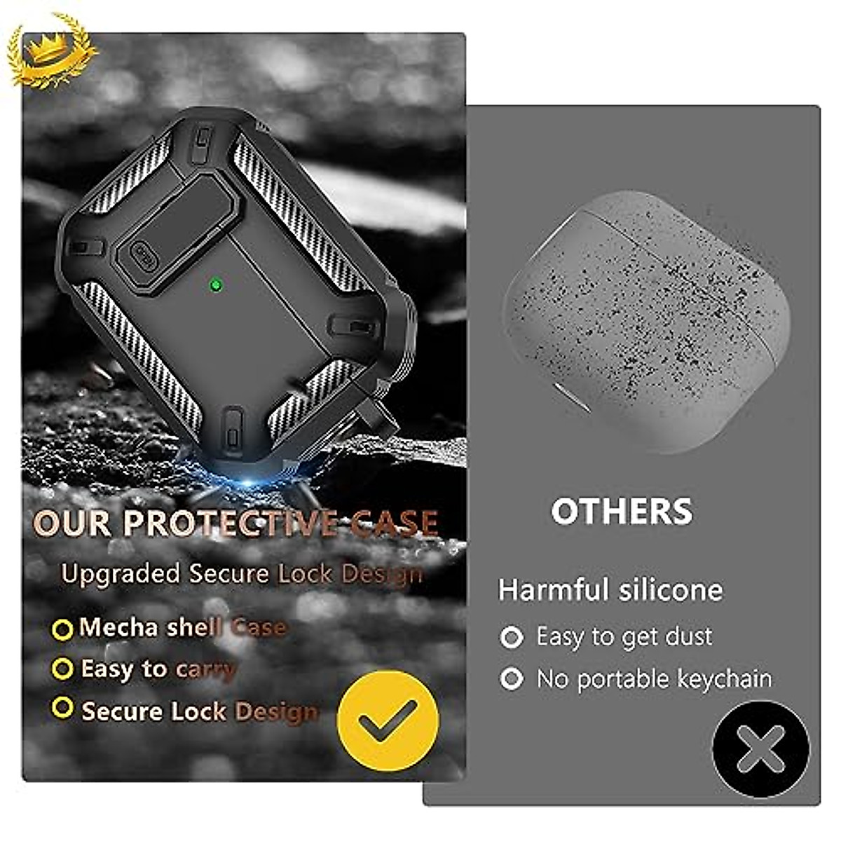 Polislime Airpods Pro 2nd Generation Case Cover,with Cleaner kit & 3 Pairs Replacement Ear Tips (/S/M/L),Military Armor Hard Shell Protective with Lock for Apple AirPods Pro 2nd Charging Case-Black