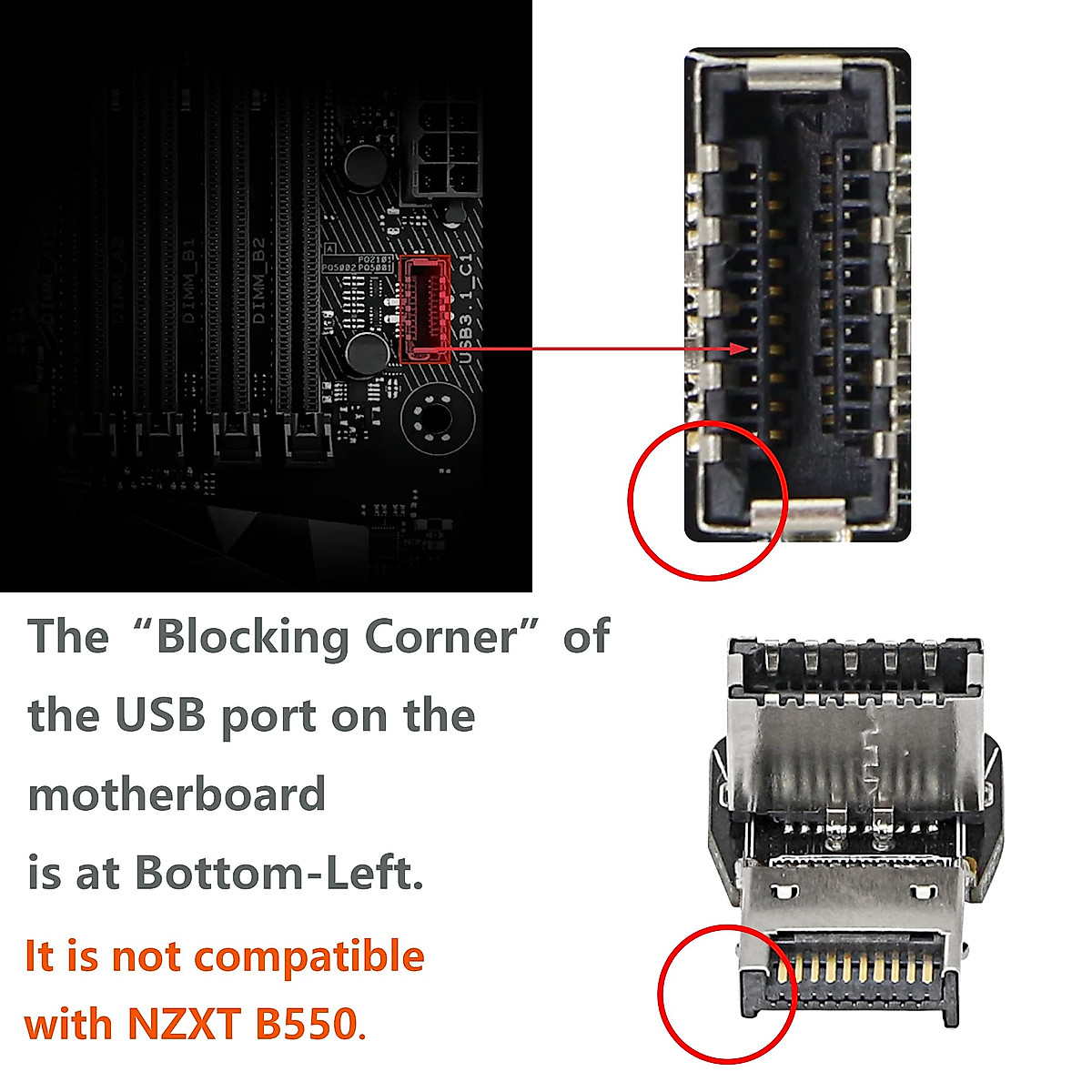 CERRXIAN 90 Degree USB Type E Adapter, Up Angle USB 3.2 Type E Male to Female Front Panel Internal Connector Adapter High Speed 10Gbps for USB C Header Motherboard(Up/A)