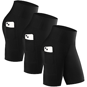 GAYHAY 3 Pack Biker Shorts with Pockets for Women - 8"/ 5"/ 3" High Waist Compression Shorts for Workout Yoga Cycling